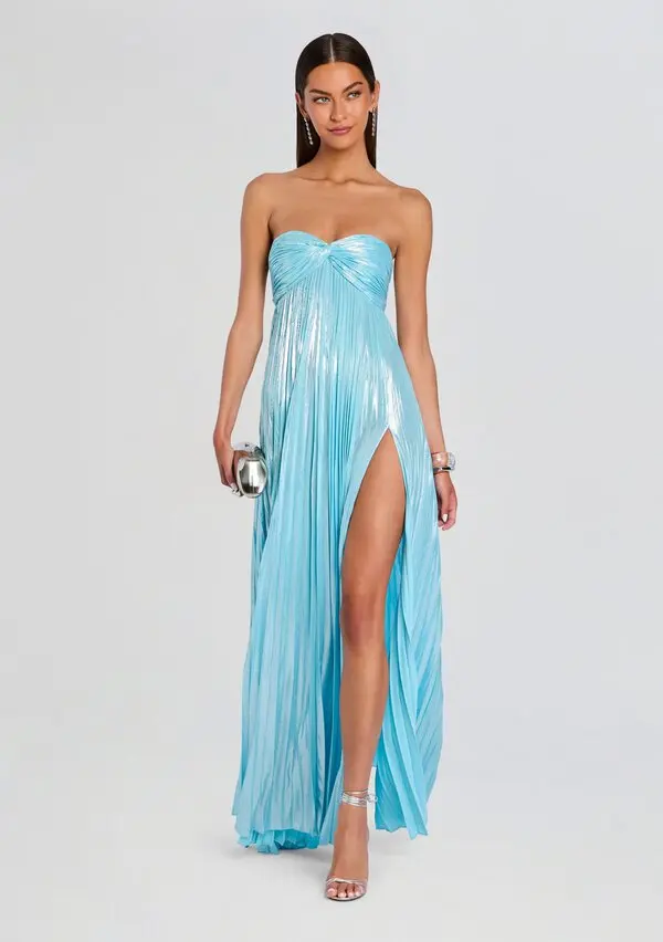 Retrofete Zoa Strapless Lamé Gown - Blue Silver