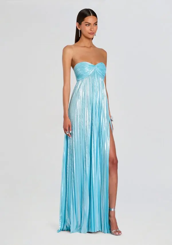 Retrofete Zoa Strapless Lamé Gown - Blue Silver