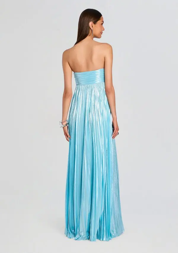 Retrofete Zoa Strapless Lamé Gown - Blue Silver