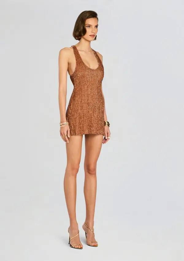 Retrofete Sequin Mini Dress - Bronze