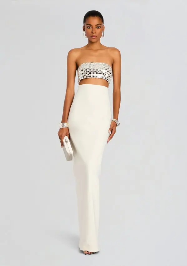 Retrofete Esmerelda Strapless Sequin Dress - White