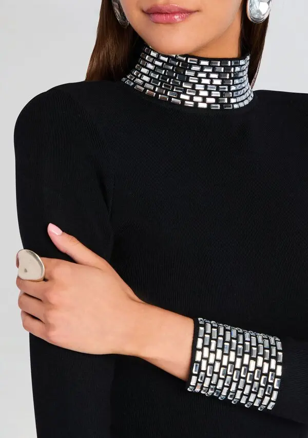Retrofete Corinth Embellished Knit Mini Dress - Black/silver