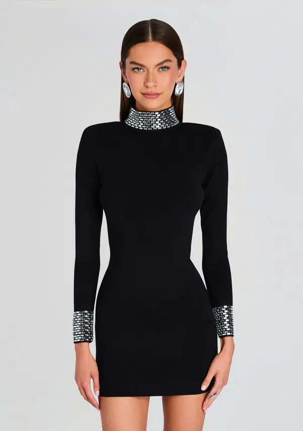 Retrofete Corinth Embellished Knit Mini Dress - Black/silver