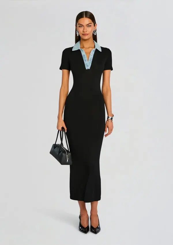 Seroya Reye Knit Maxi Dress - Black / Coastline | Editorialist