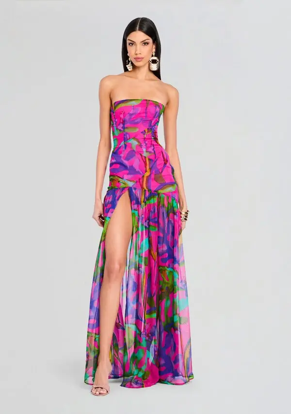 Retrofete Nicole Silk Chiffon Maxi Dress - Tropical Leaf