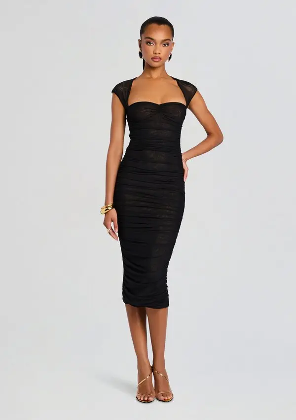 SEROYA Mesh Midi Dress - Black
