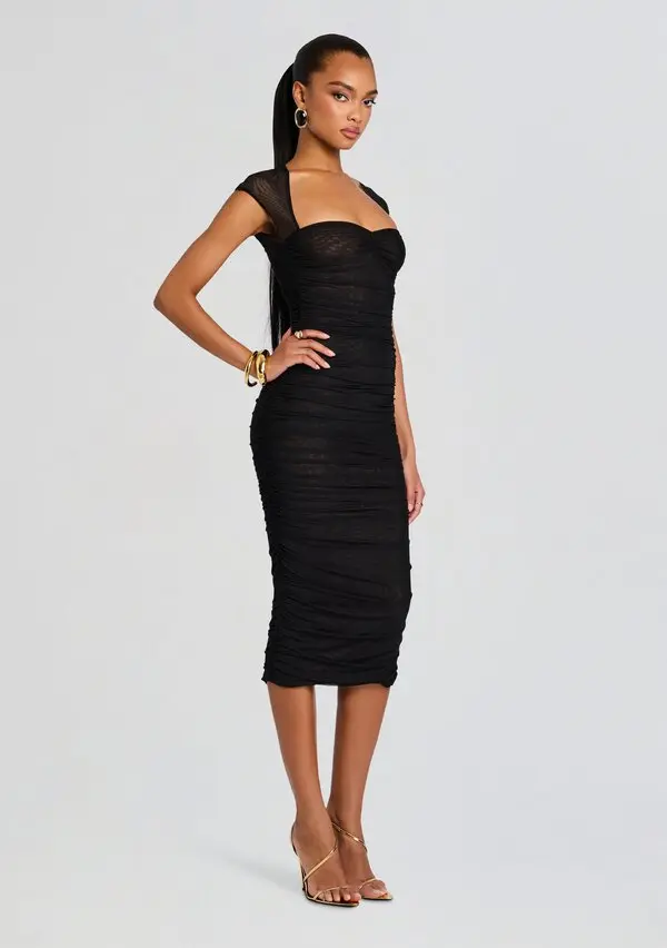 SEROYA Mesh Midi Dress - Black