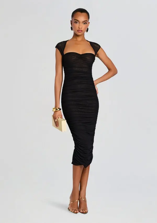 SEROYA Mesh Midi Dress - Black