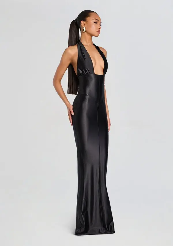 Retrofete Halterneck Gown With Open Back - Black