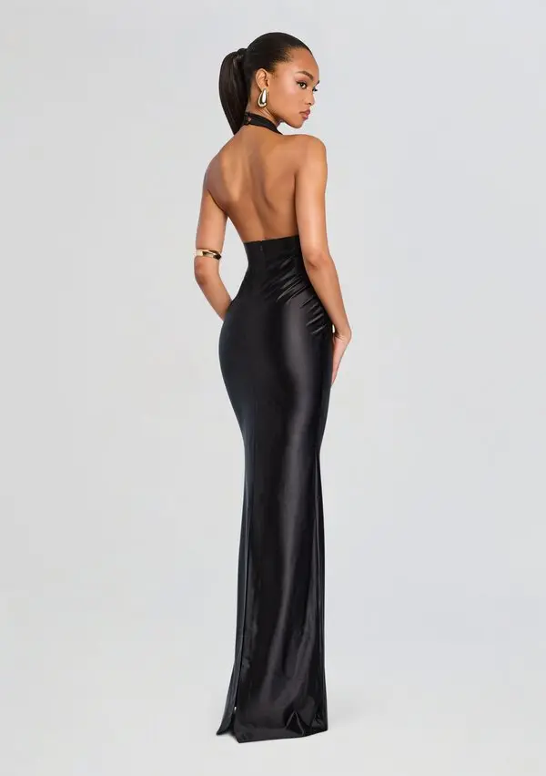 Retrofete Halterneck Gown With Open Back - Black
