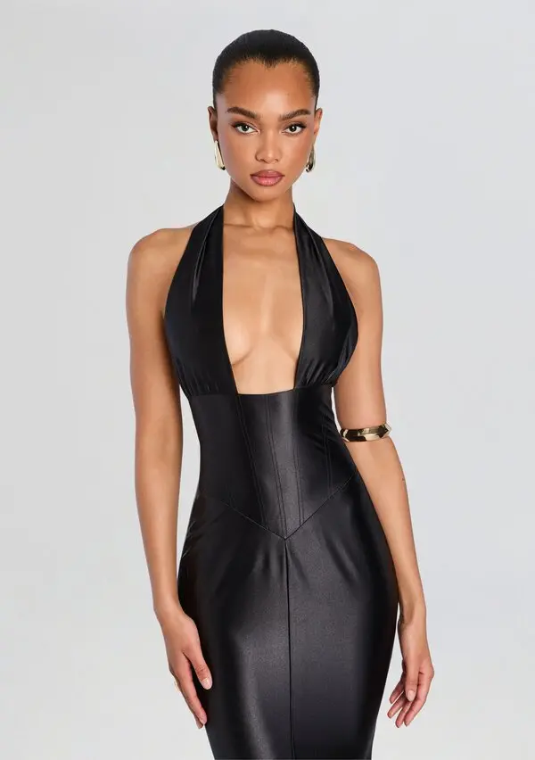Retrofete Halterneck Gown With Open Back - Black