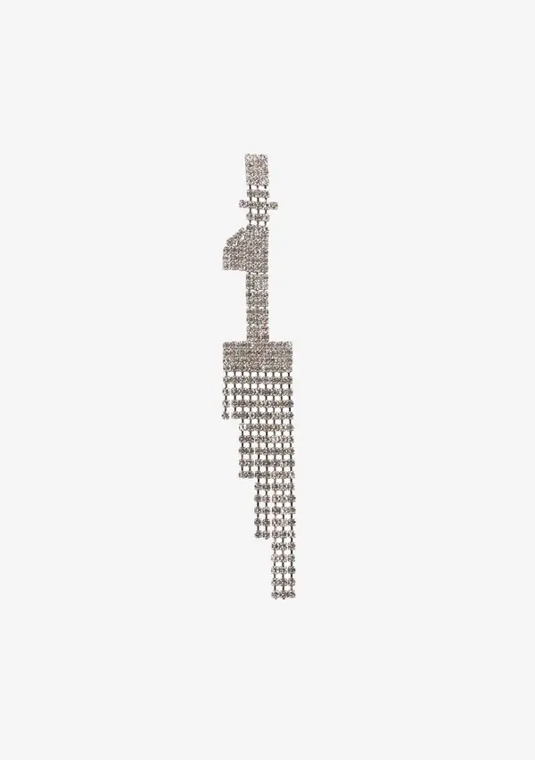 Retrofete Number Rhinestone Earring - Silver