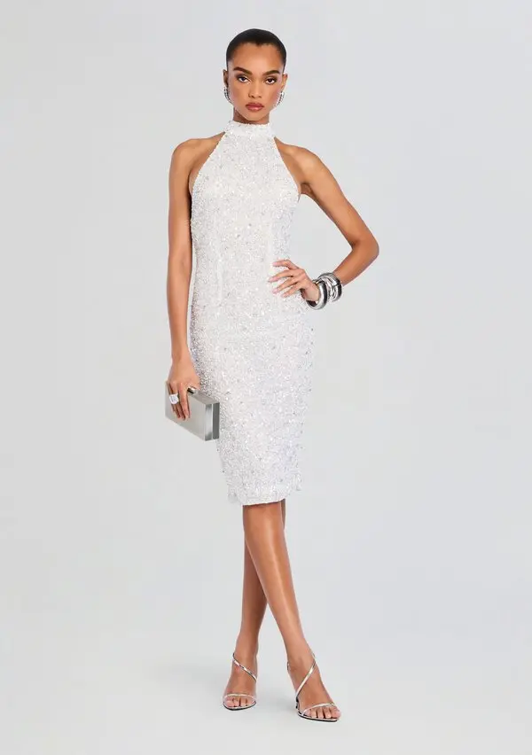 Retrofete Olivia Sequin Midi Dress - White
