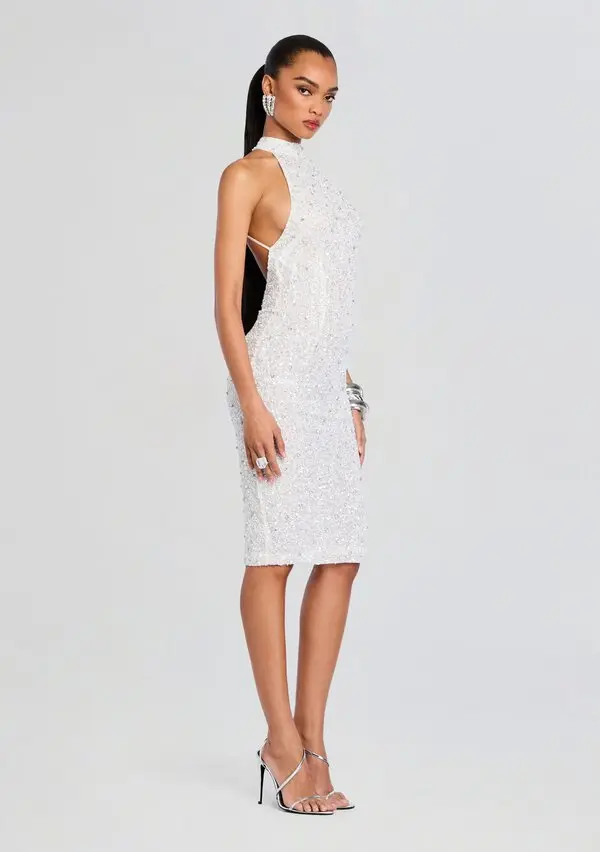 Retrofete Olivia Midi Sequin Dress - White