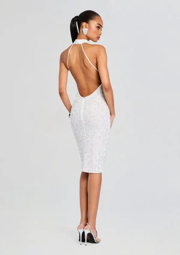 Retrofete Olivia Midi Sequin Dress - White