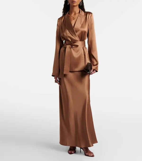 JOSEPH Isaak Silk Satin Maxi Skirt - Brown