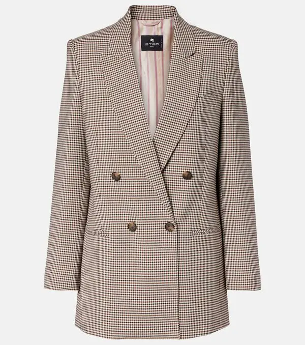 Etro Checked Double-breasted Wool-blend Blazer - Beige