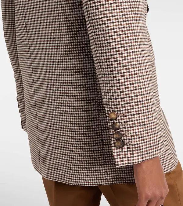 Etro Checked Double-breasted Wool-blend Blazer - Beige