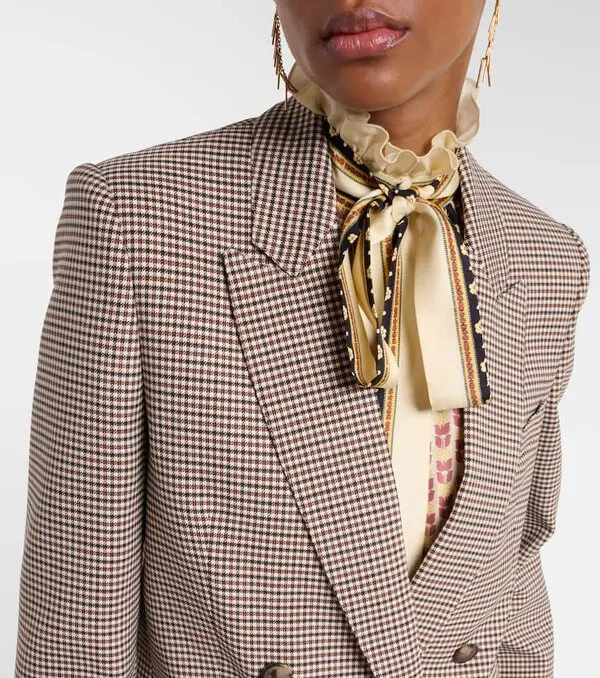 Etro Checked Double-breasted Wool-blend Blazer - Beige