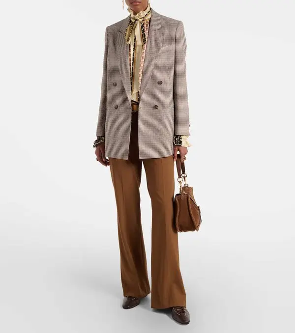 Etro Checked Double-breasted Wool-blend Blazer - Beige