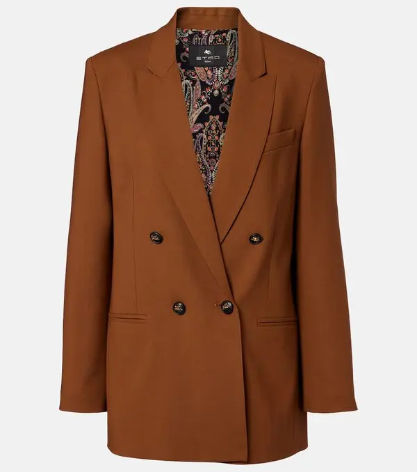 Etro Double-breasted Wool-blend Blazer - Brown