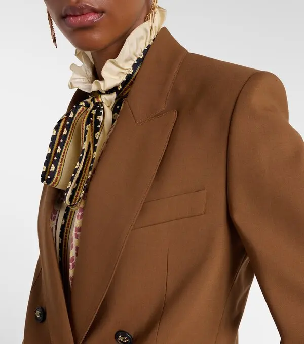 Etro Double-breasted Wool-blend Blazer - Brown