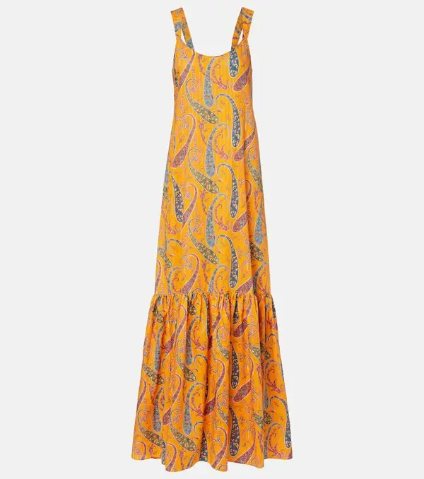 Etro Printed Cotton Cady Maxi Dress - Orange