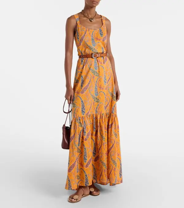 Etro Printed Cotton Cady Maxi Dress - Orange