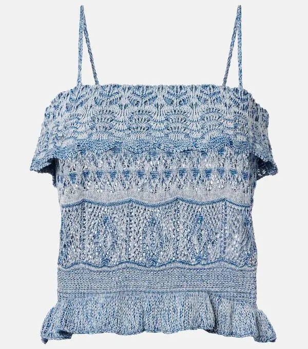 Etro Knitted Cotton Crop Top - Blue