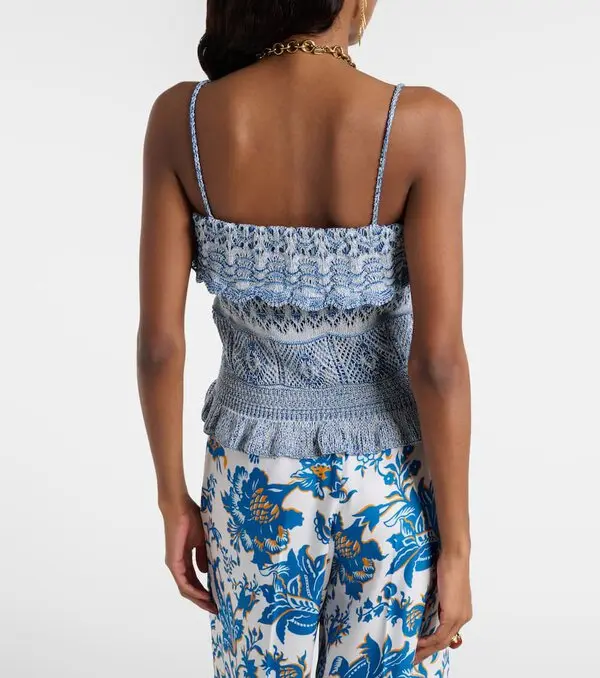 Etro Knitted Cotton Crop Top - Blue