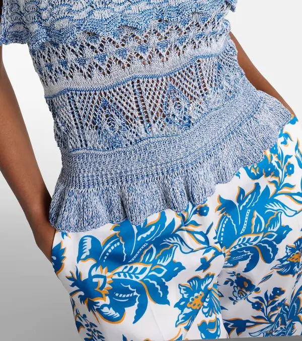 Etro Knitted Cotton Crop Top - Blue