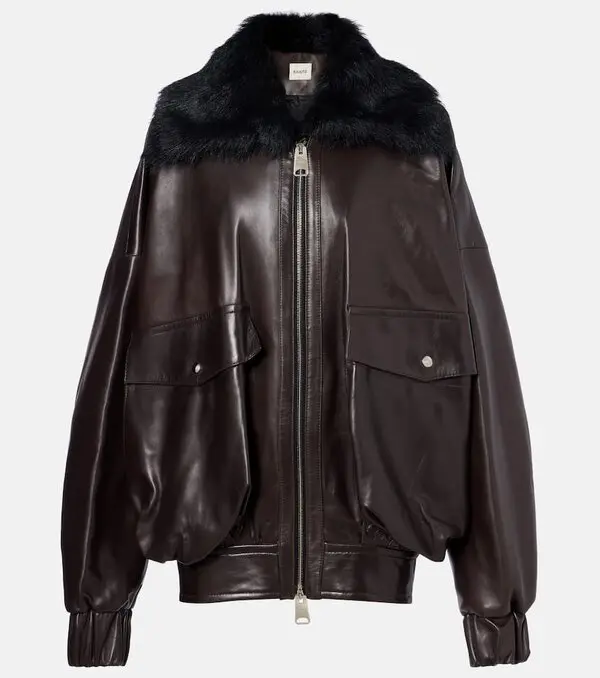 Khaite Daemon Oversized Leather Blouson Jacket - Brown