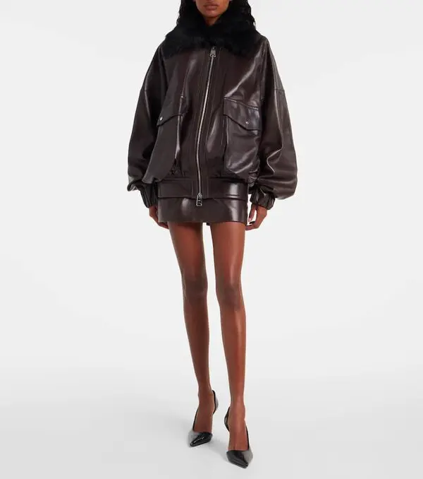 Khaite Daemon Oversized Leather Blouson Jacket - Brown