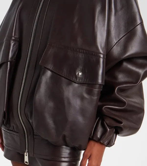 Khaite Daemon Oversized Leather Blouson Jacket - Brown