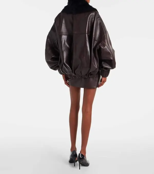 Khaite Daemon Oversized Leather Blouson Jacket - Brown