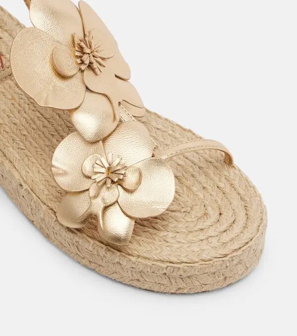 Zimmermann Floral Appliqué Leather Espadrille Sandals