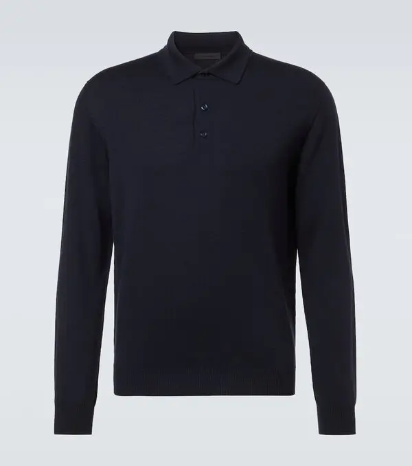 SAMAN AMEL Allen Wool Polo Sweater - Blue