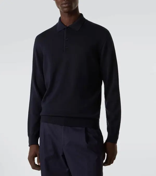 SAMAN AMEL Allen Wool Polo Sweater - Blue
