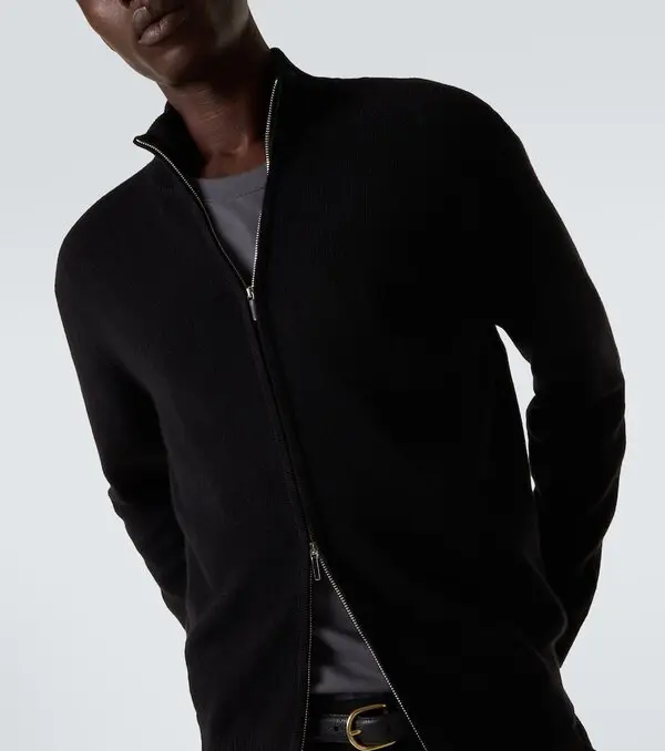 SAMAN AMEL Halle Ribbed-knit Cashmere Zip-up Sweater