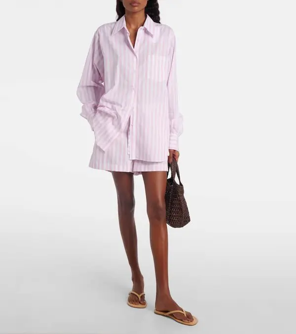 Hunza G Embroidered Striped Cotton Poplin Shorts - Pink