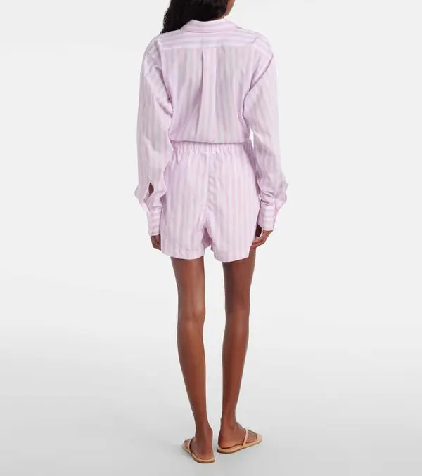 Hunza G Embroidered Striped Cotton Poplin Shorts - Pink