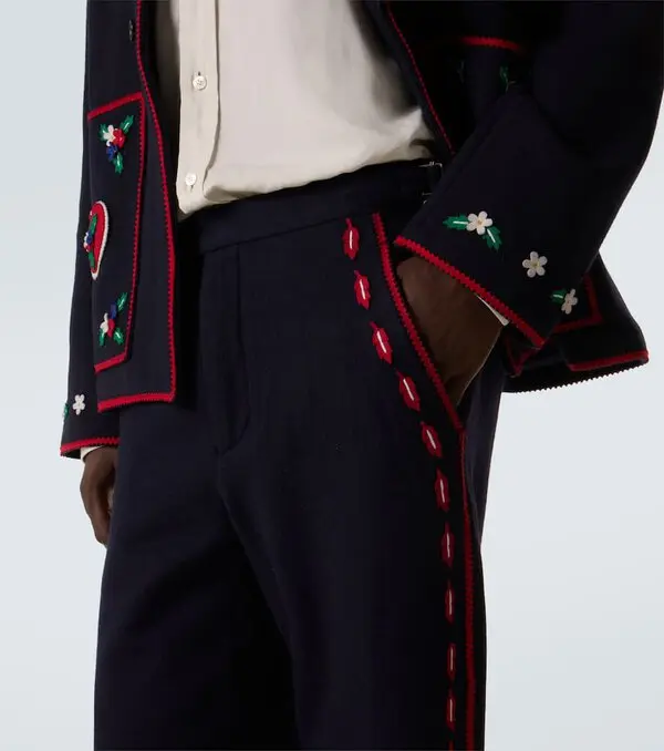 BODE Carroll Embroidered Wool Straight Pants