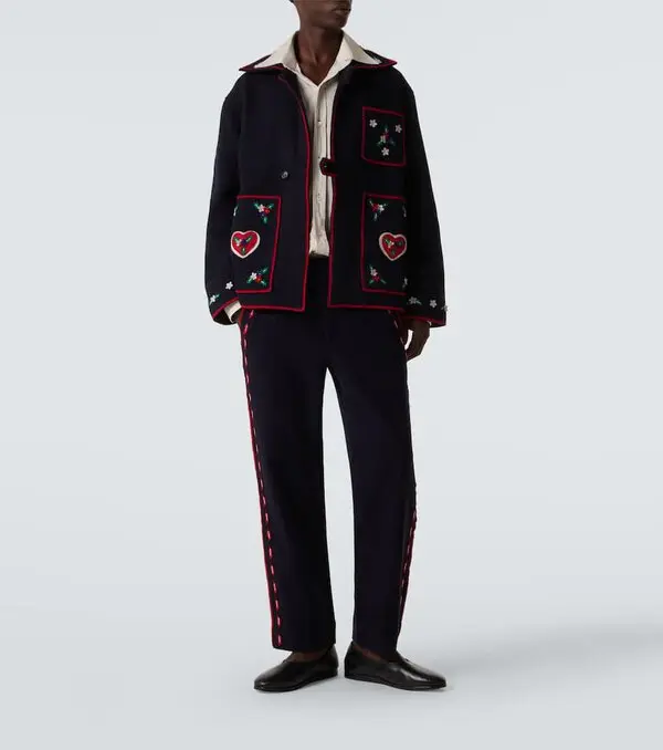BODE Carroll Embroidered Wool Straight Pants