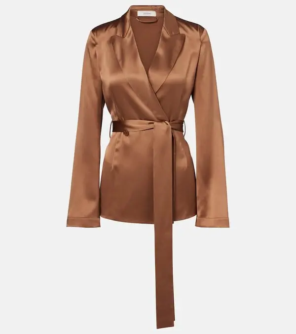 JOSEPH Archer Double-breasted Silk Satin Blazer - Brown