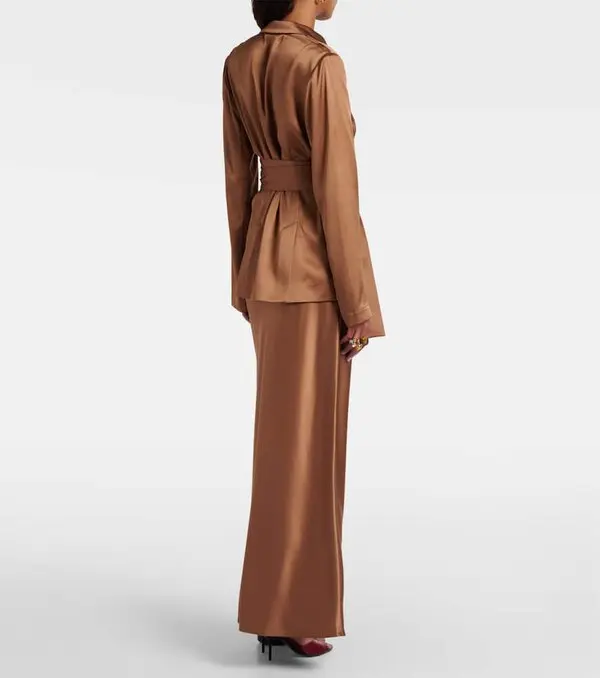 JOSEPH Archer Double-breasted Silk Satin Blazer - Brown
