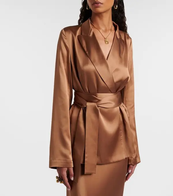 JOSEPH Archer Double-breasted Silk Satin Blazer - Brown