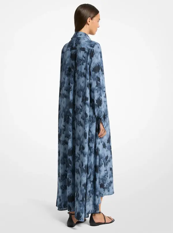 Michael Kors Floral Chiné Silk Crepe De Chine Draped Caftan