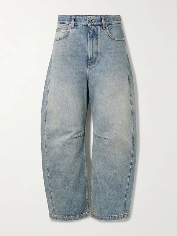 Loewe Embroidered High-rise Barrel-leg Jeans - Blue