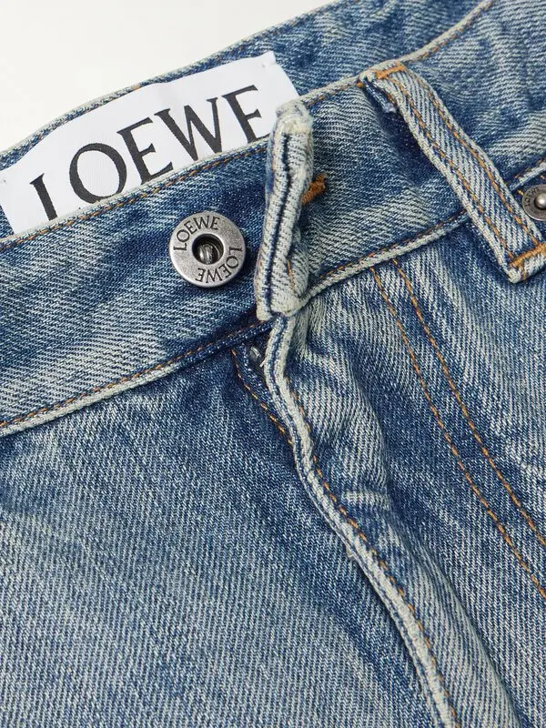 Loewe Embroidered High-rise Barrel-leg Jeans - Blue