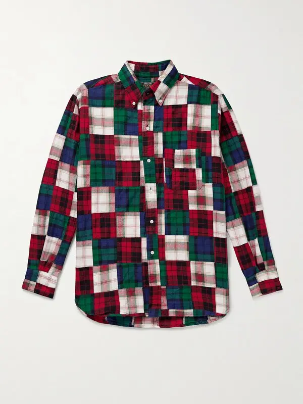 BEAMS Button-down Collar Patchworked Checked Wool-madras Shirt